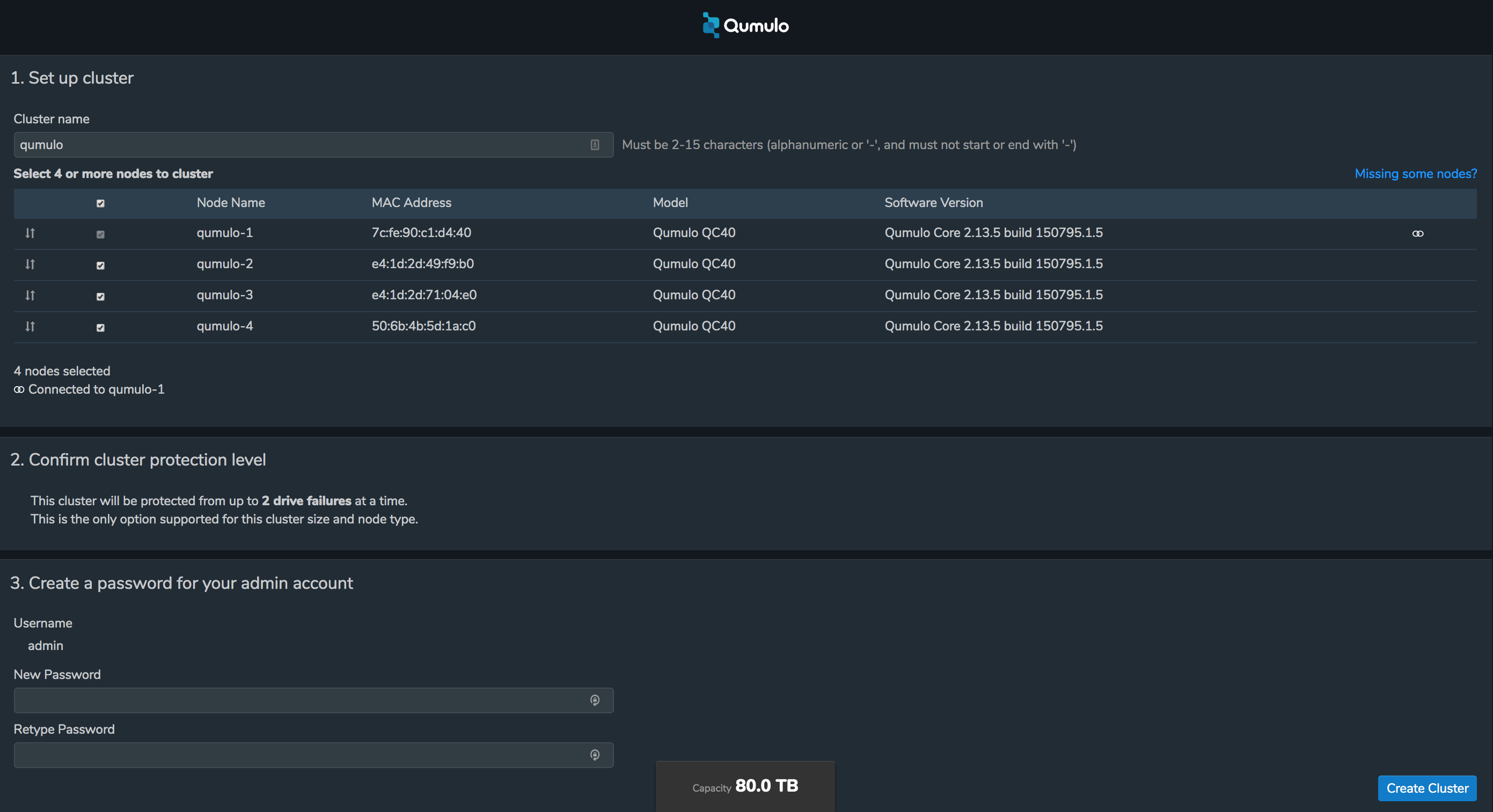 Virtual Cluster: Create a Virtual Cluster running Qumulo Core