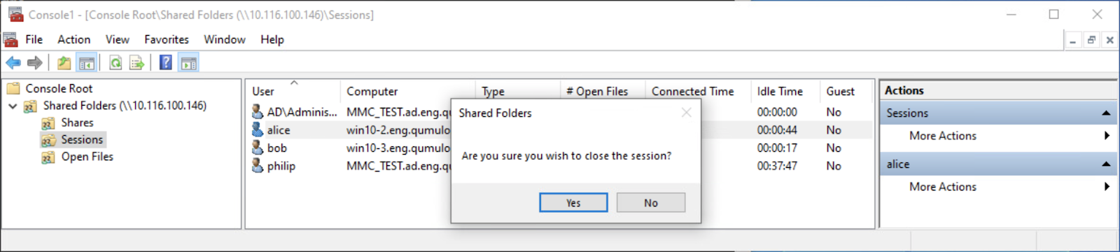 Closing an Open SMB Session by Using the Shared Folders MMC Snap-In or ...